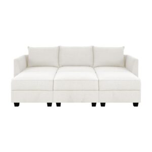 Naomi Home Elizabeth Modular Sofa Sectional Sleeper Couch with Ottoman Linen - 6-Seater Sofa with Storage Seat - Convertible Sectional Sofa Couch Bed for Living Room - White