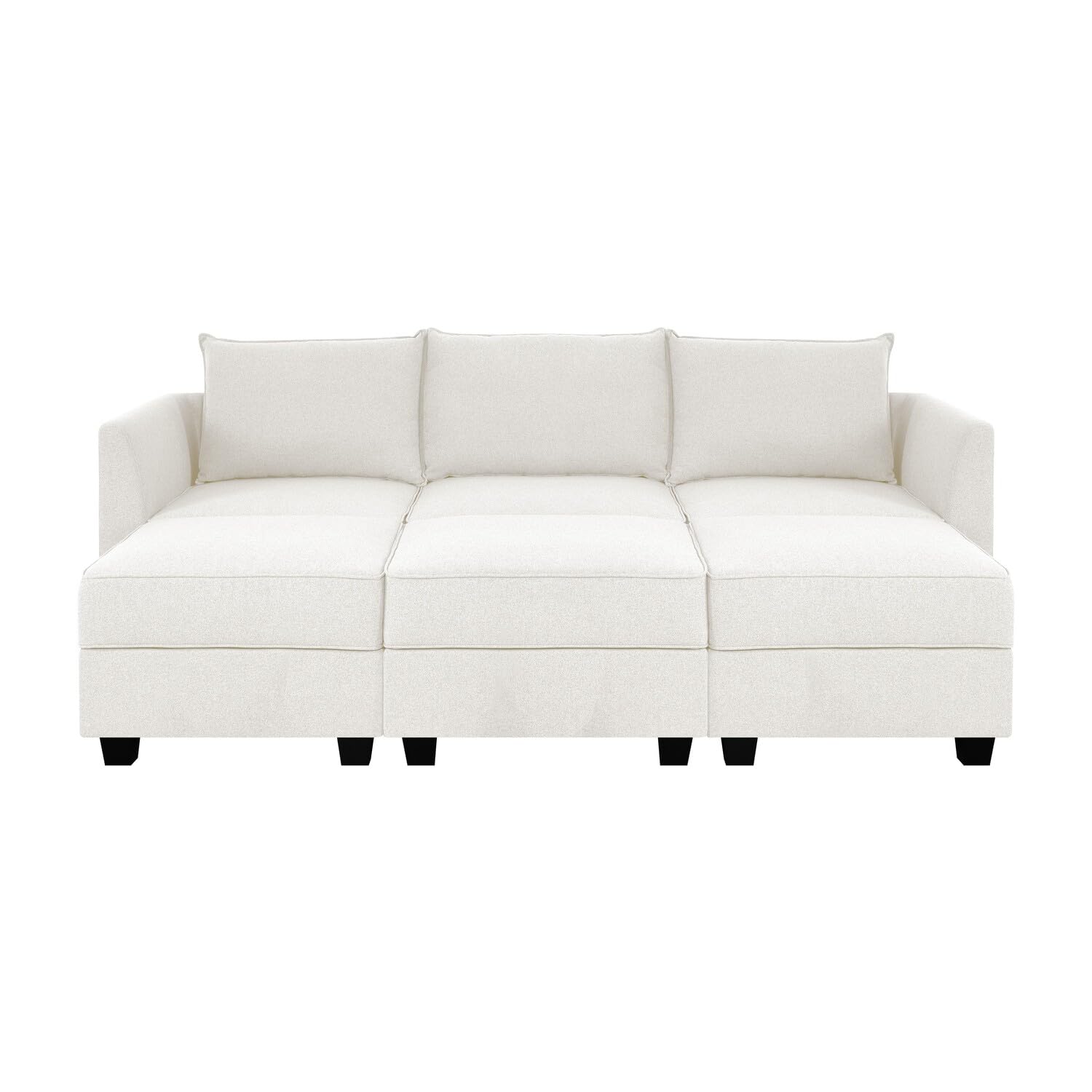 Naomi Home Elizabeth Modular Sofa Sectional Sleeper Couch with Ottoman Linen - 6-Seater Sofa with Storage Seat - Convertible Sectional Sofa Couch Bed for Living Room - White