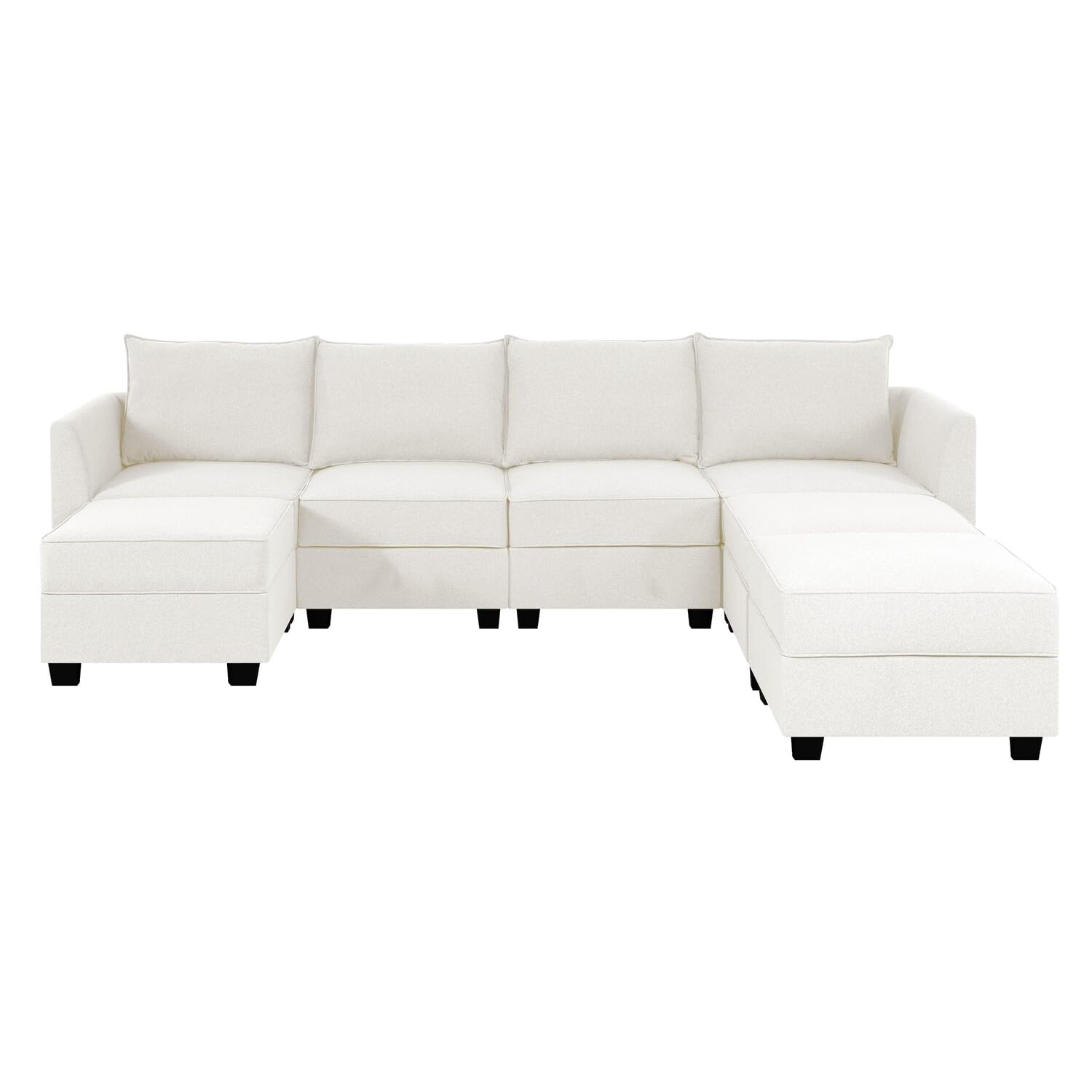 Naomi Home Elizabeth Modular Sectional Sofa Linen U Shaped Couch with Ottomans Convertible Sectional Couch 7-Seater Sofa with Storage Seat, L- Shaped Sectional Sofa - White Down