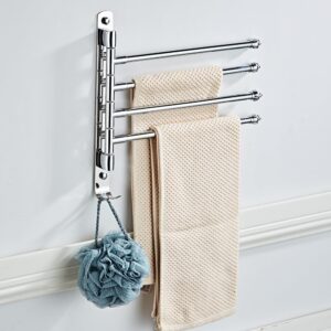 ourvii bathroom towel rack swivel hanger towel bar wall mounted space saving storage organizer hanging holder 12 inch (stainless steel, bright silver 4-arm)