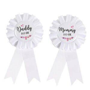 happyland baby shower decorations dad to be and mom to be tinplate badge pins - baby shower button new dad gifts gender reveals party pink baby shower party sash badge