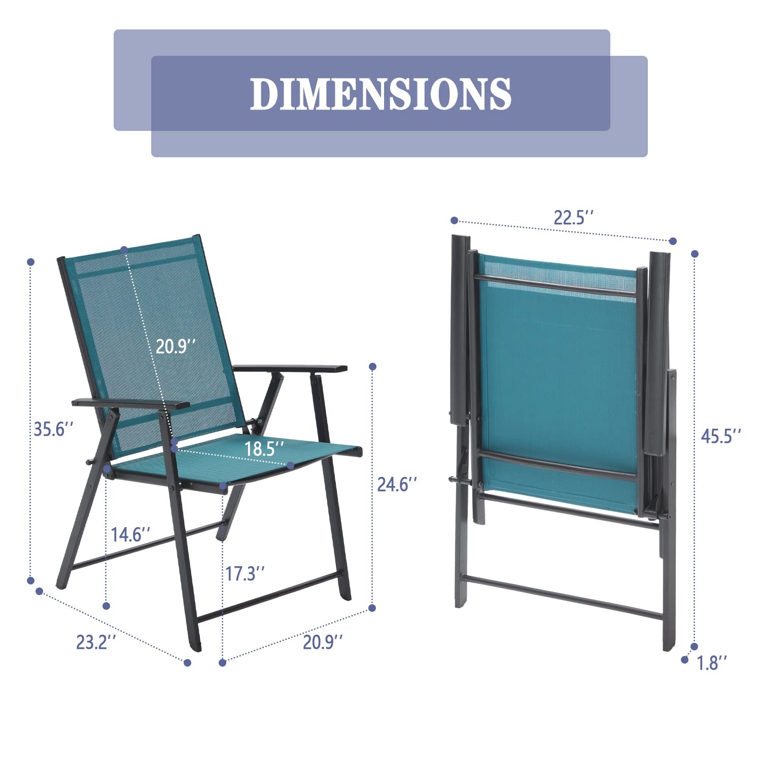 VICLLAX 4 Pieces Patio Folding Chairs, Outdoor Portable Sling Lawn Chairs for Camping Garden Pool Beach Yard, Light Blue