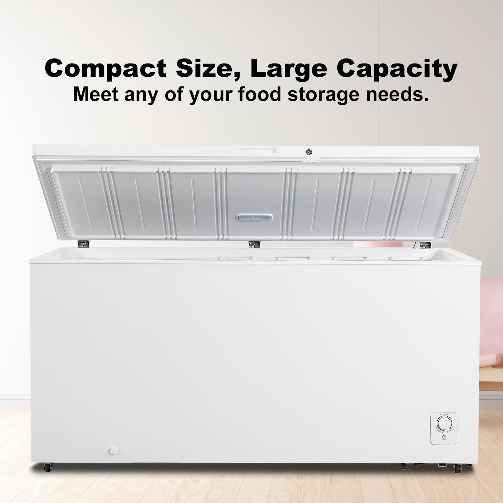 Techomey Chest Freezer 17.7 Cu.Ft. Deep Freezer, Large Freezer with Adjustable Thermostat Control & 4 Removable Wire Basket, Top Open Door, 4 Universal Wheels, Safety Lock, White