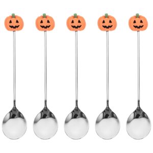 kichvoe small pumpkin shaped spoon 4.9inch sugar spoon dessert tea coffee stirring spoon tasting spoon halloween home decoration for espresso tea coffee-6pcs