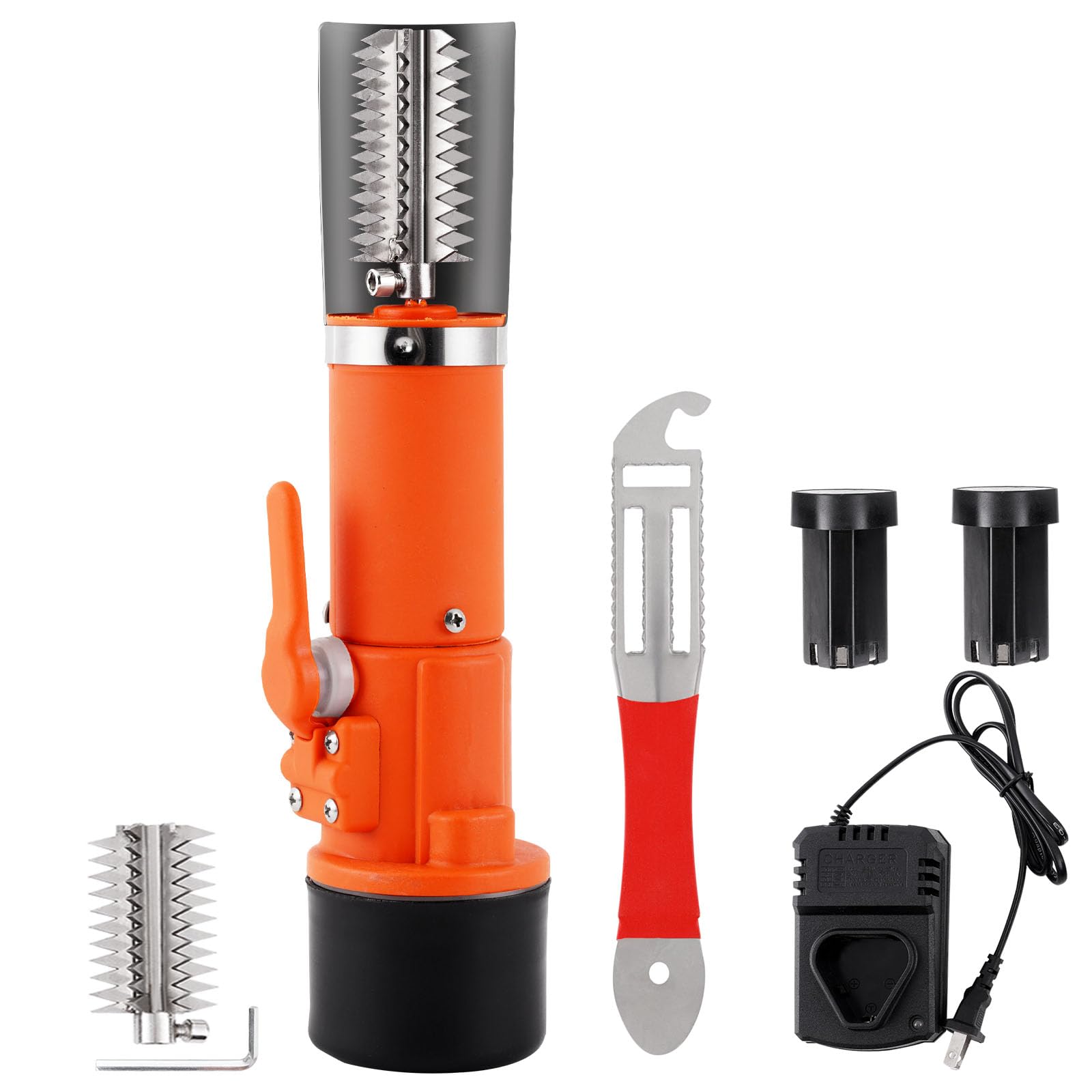 Electric Fish Scaler Remover, Powerful Fish Scraper Cordless Fish Scale Cleaner Set Rechargeable Automatic Fish Scaler Scraper Waterproof (2 Batteries & 2 Cutter Heads)