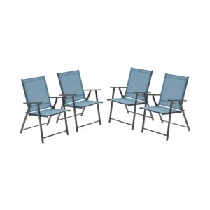 vicllax 4 pieces patio folding chairs, outdoor portable sling lawn chairs for camping garden pool beach yard, light blue