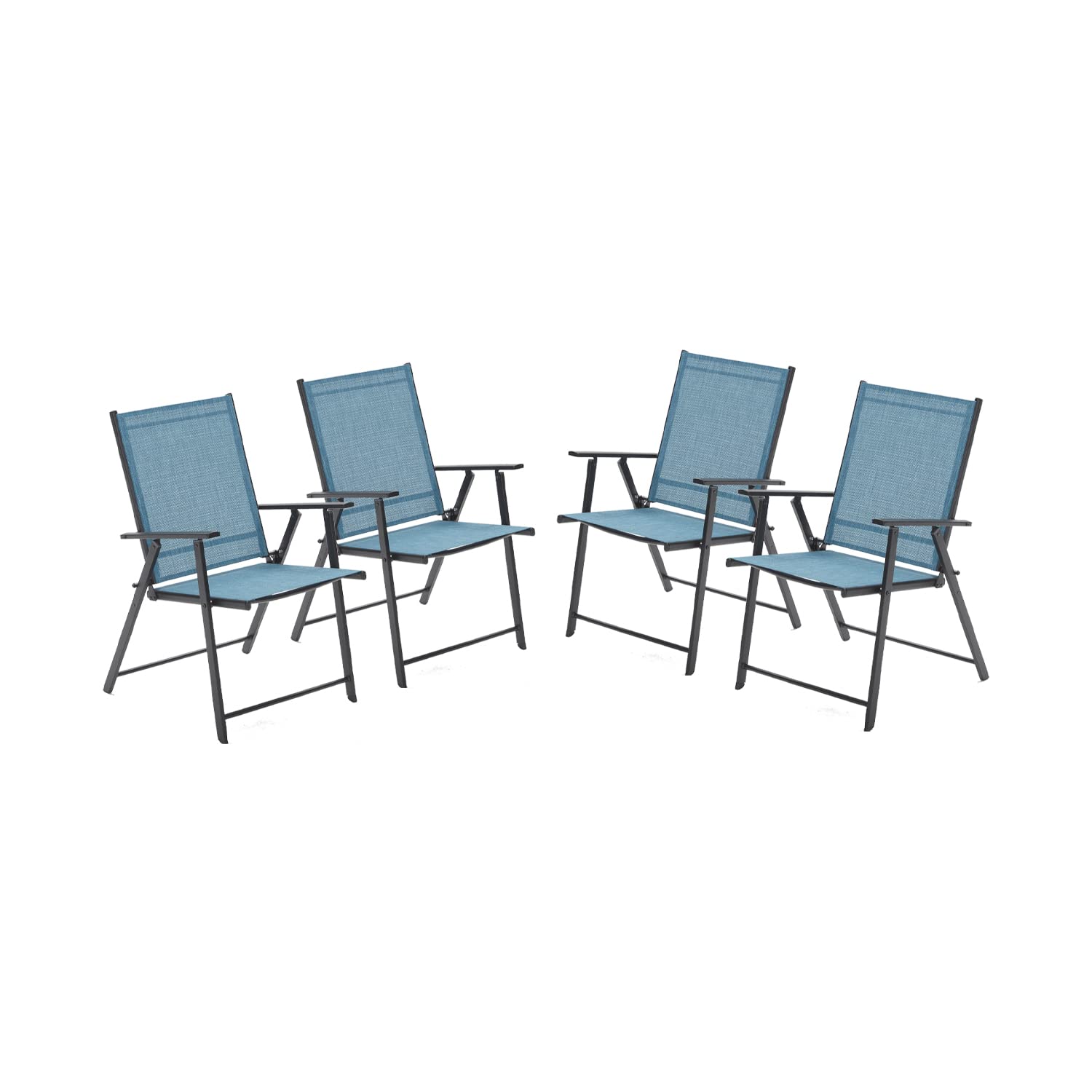 VICLLAX 4 Pieces Patio Folding Chairs, Outdoor Portable Sling Lawn Chairs for Camping Garden Pool Beach Yard, Light Blue