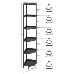 Hzuaneri Corner Shelf Stand, Corner Bookshelf, Storage Standing Shelf Unit with Metal Frame, Plant Stand, Corner Bookcase for Living Room, Home Office, Bedroom, 6-Tier Black CS06006B