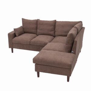 Panana Sectional Sofa L-Shaped Corner Couch with Built-in USB Chairging Port Chaise, Cushion Backrest Solid Wood Legs Suite