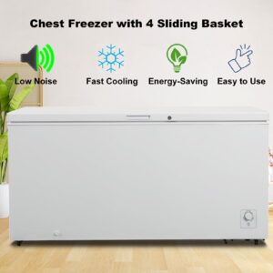 Techomey Chest Freezer 17.7 Cu.Ft. Deep Freezer, Large Freezer with Adjustable Thermostat Control & 4 Removable Wire Basket, Top Open Door, 4 Universal Wheels, Safety Lock, White