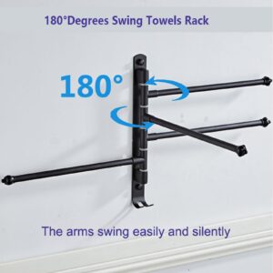 OURVII Swivel Towel Rack 4 Tier Face Towel Bar 12 Inch Bathroom Door Towel Rack Drying Rack for Towels Socks Wall Towel Racks (Stainless Steel, Black 4-Arm)