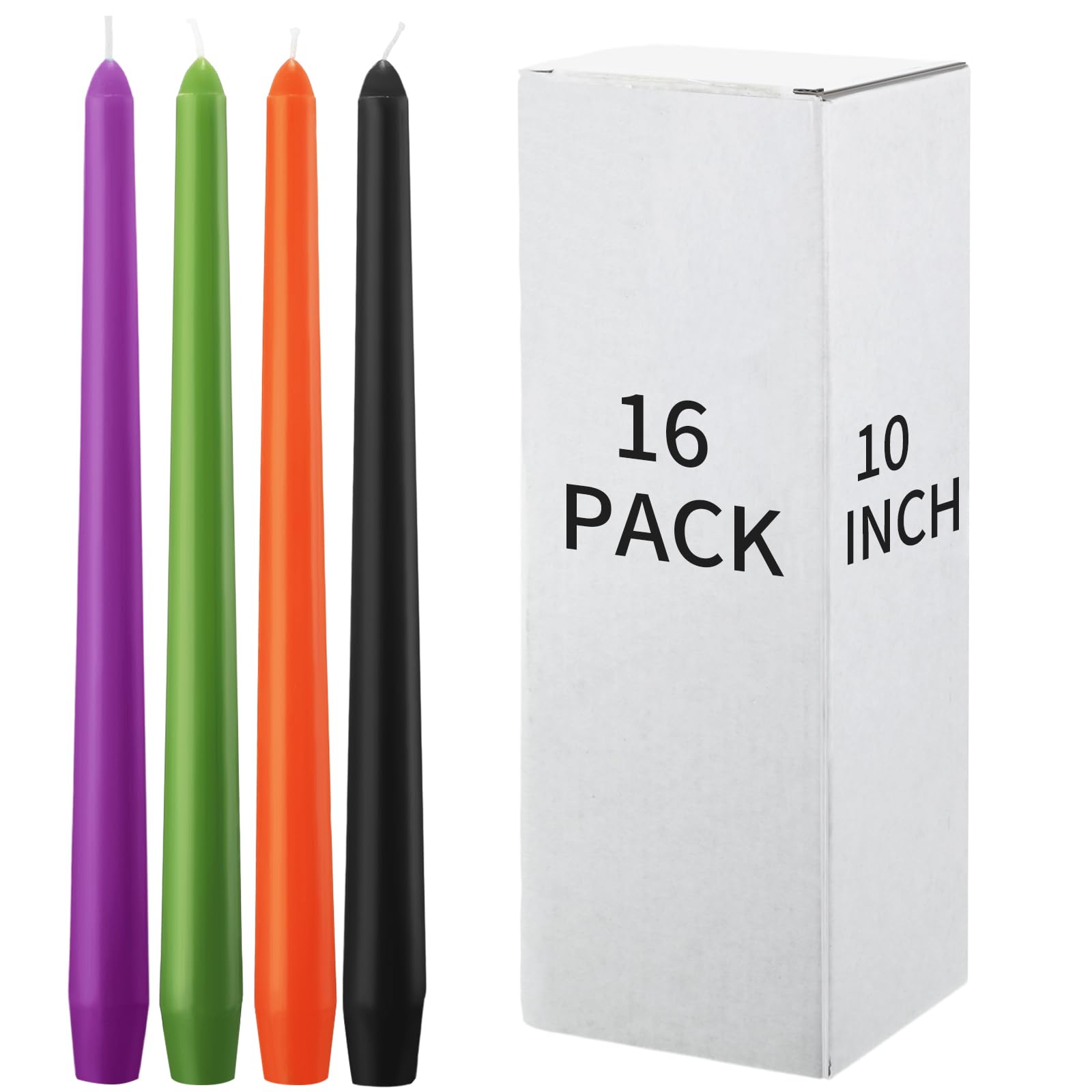 MTLEE 16 Pcs 10 Inch Long Tapered Candle Stick Bulk Smokeless and Unscented Candle Burning Candle Paraffin Wax with Cotton Wick Dinner Candle for Halloween Wedding Party Church(Spooky Color,16)