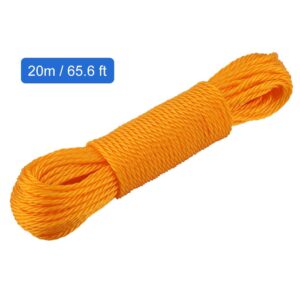 Nylon Clothesline Rope, 20m Windproof Clothes Drying Rope Portable Laundry Line Hanger Rope for Indoor Outdoor Garden Travel Camping Home Hotel(Orange)