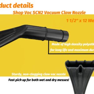 Wet/Dry Vacuum Claw Nozzle 2" x 12" Fits Auto Car Home Vehicle Interiors Boats and Campers Shop Vac Accessories SCN2