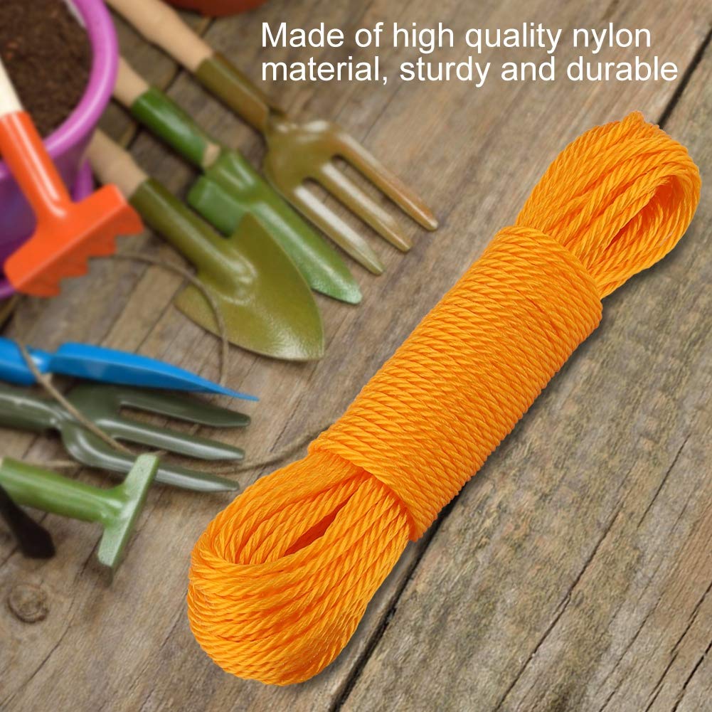 Nylon Clothesline Rope, 20m Windproof Clothes Drying Rope Portable Laundry Line Hanger Rope for Indoor Outdoor Garden Travel Camping Home Hotel(Orange)