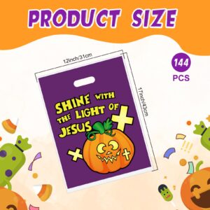 72 Pcs Halloween Christian Pumpkin Plastic Bags 12 x 17 Inch Halloween Treat Bags with Handle Halloween Goody Gift Bags for Trick or Treat Bags Halloween Party Favor