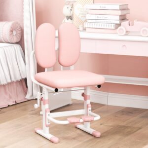 Costzon Kids Desk Chair, Height Adjustable Student Study Task Chair with Double Back Support, Rotatable Footrests, Mesh Ergonomic Office Chair, Kids Computer Chair for Boys Girls Bedroom School, Pink