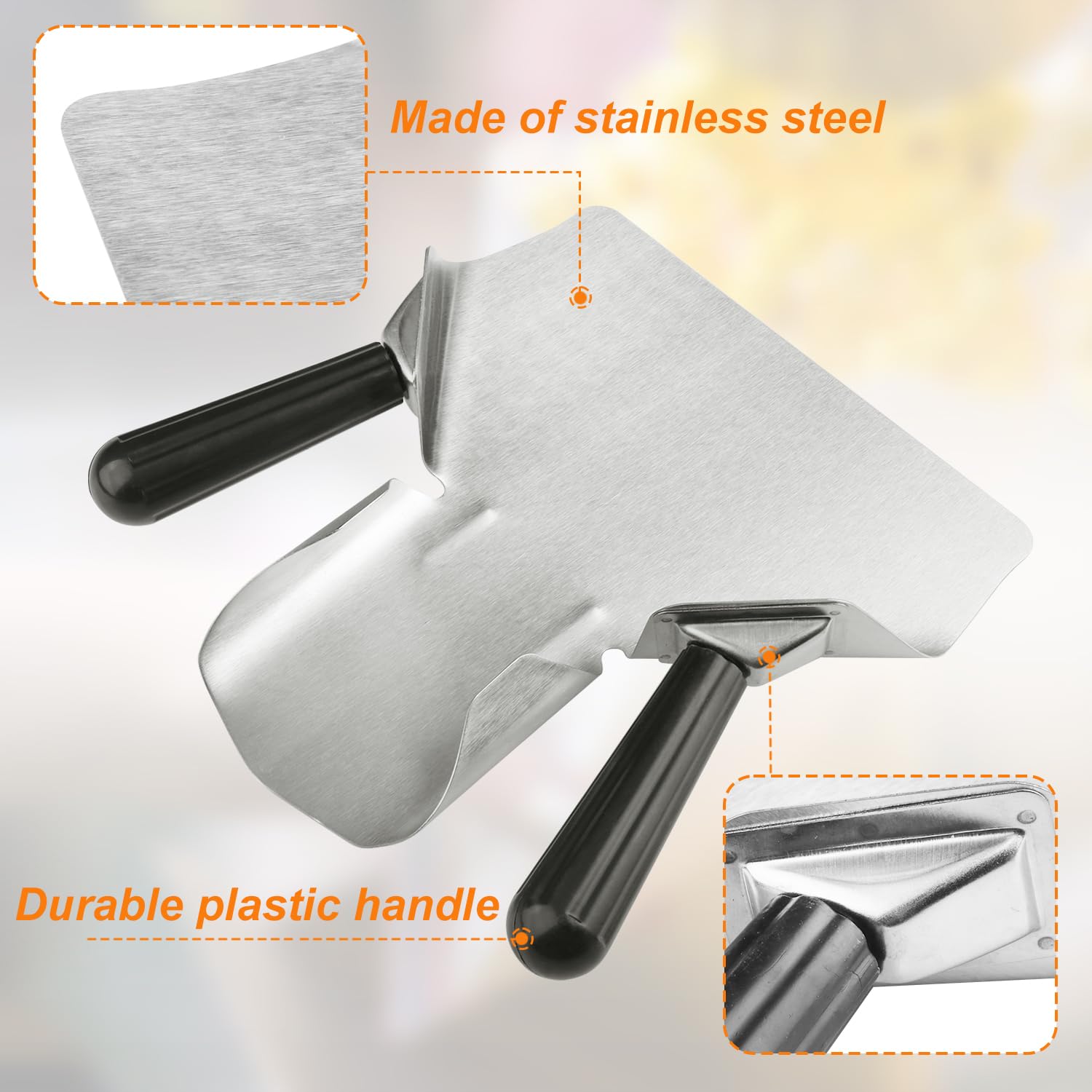 3 PCS Double Handle chips Scoop, Stainless Steel Dual Handle French Fry and Popcorn Scoop for Commercial and Personal Use, by GENHAKON.