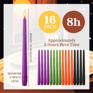 MTLEE 16 Pcs 10 Inch Long Tapered Candle Stick Bulk Smokeless and Unscented Candle Burning Candle Paraffin Wax with Cotton Wick Dinner Candle for Halloween Wedding Party Church(Spooky Color,16)