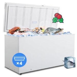 techomey chest freezer 17.7 cu.ft. deep freezer, large freezer with adjustable thermostat control & 4 removable wire basket, top open door, 4 universal wheels, safety lock, white