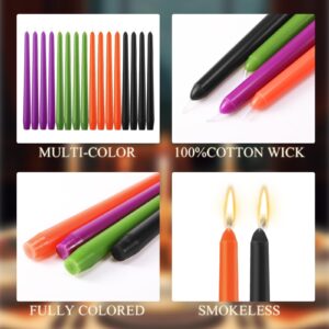 MTLEE 16 Pcs 10 Inch Long Tapered Candle Stick Bulk Smokeless and Unscented Candle Burning Candle Paraffin Wax with Cotton Wick Dinner Candle for Halloween Wedding Party Church(Spooky Color,16)