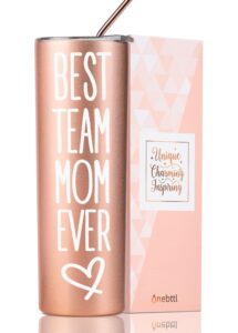 onebttl team mom gifts for women, 20oz skinny tumblers, base ball soccer basket ball soft ball mom gifts, rose gold, best