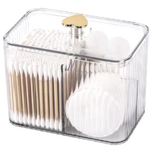 tbestmax qtip holder dispenser 3-section clear bathroom organizer jar 3 grids cotton swab/pad/ball holder container cosmetics storage for vanity