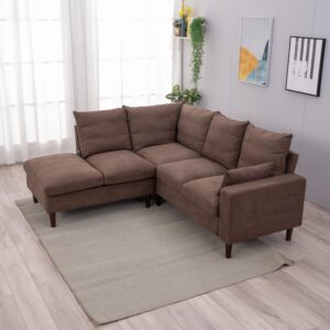 panana sectional sofa l-shaped corner couch with built-in usb chairging port chaise, cushion backrest solid wood legs suite