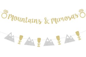 sursurprise mountain bachelorette party decorations, mountains & mimosas banner mountain champagne garland gold, cabin camping glamping bridal shower engagement wedding supplies