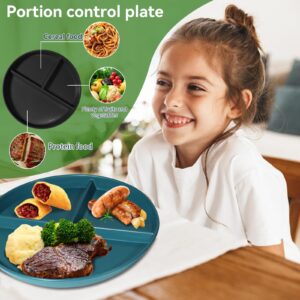 WAYGYMBBD Portion Control Plate For Weight Loss 9 Inch 5Pcs, Round Divided Plates for Adults, 3 Compartment Plates is very thick and smooth,Suitable for Bariatric Diet…