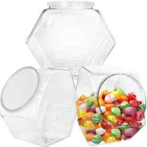 woozettn 3 pcs plastic candy jars,clear cookie jars 71 oz for kitchen counter,hexagon cookie jars with lids,plastic dry food jar for candy buffet