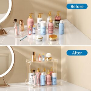 AITEE 2-Tier Bathroom Counter Organizer Acrylic Bathroom Countertop Organizer Clear Bathroom Organizer Shelf Vanity Tray Cosmetic Skincare Home Storage Organization for Bathroom Kitchen Bedroom