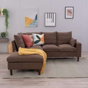 Panana Sectional Sofa L-Shaped Corner Couch with Built-in USB Chairging Port Chaise, Cushion Backrest Solid Wood Legs Suite