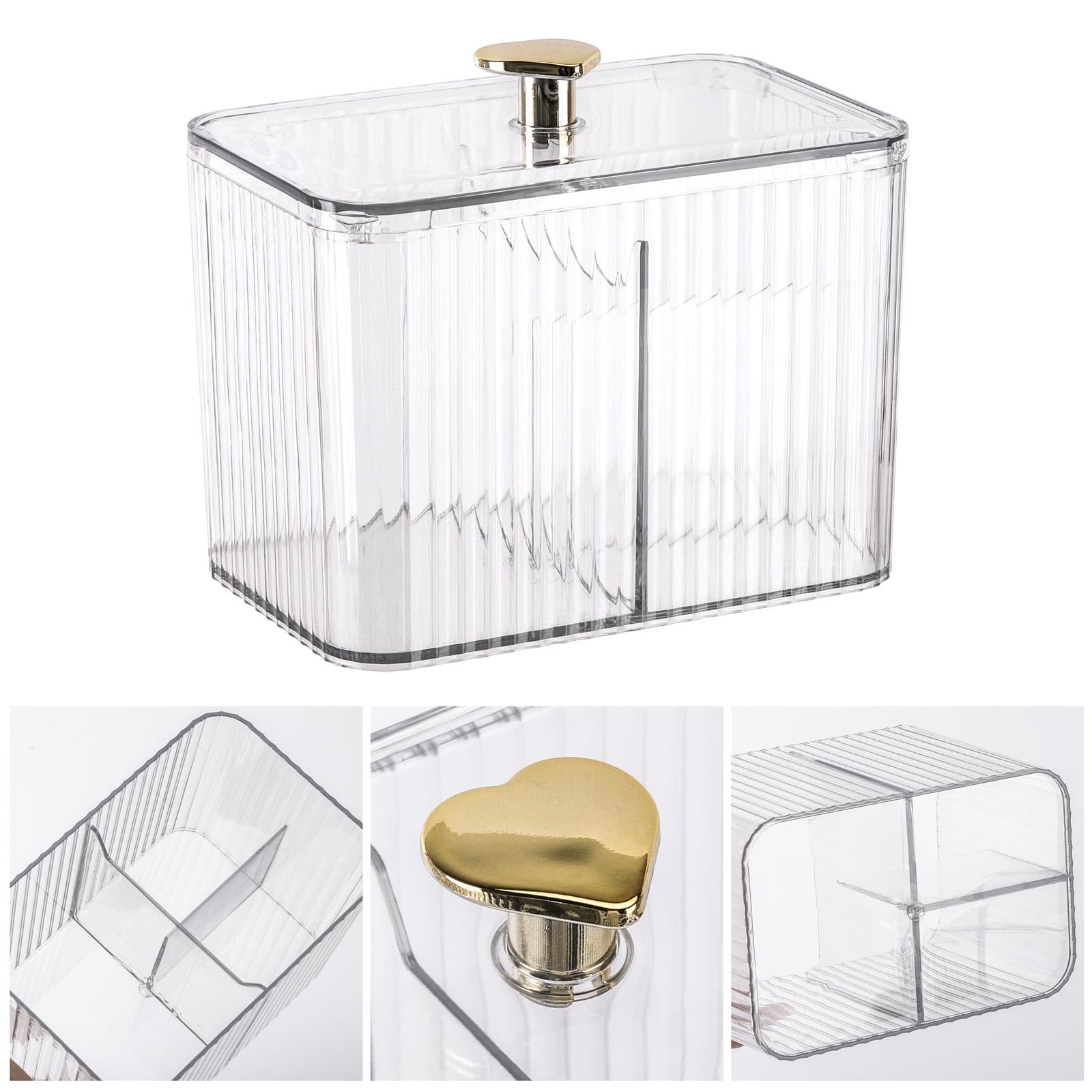 Tbestmax Qtip Holder Dispenser 3-Section Clear Bathroom Organizer Jar 3 Grids Cotton Swab/Pad/Ball Holder Container Cosmetics Storage for Vanity