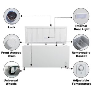 Techomey Chest Freezer 17.7 Cu.Ft. Deep Freezer, Large Freezer with Adjustable Thermostat Control & 4 Removable Wire Basket, Top Open Door, 4 Universal Wheels, Safety Lock, White