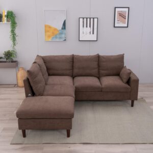 Panana Sectional Sofa L-Shaped Corner Couch with Built-in USB Chairging Port Chaise, Cushion Backrest Solid Wood Legs Suite