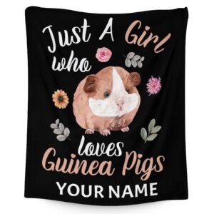 personalized guinea pig blanket gifts with name - 50x60 inches cute throw blanket for girls - black soft fuzzy blankets for bed, couch & living room