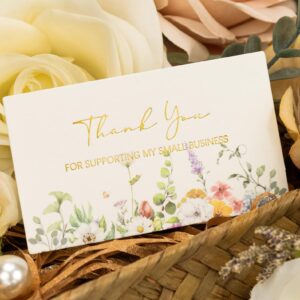 crisky 150 pcs thank you cards for small business 4 assorted watercolor wild flower thank you for supporting my small business cards (gold foil calligraphy)