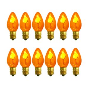 c7 flickering flame light bulbs, 12 pack orange flickering light bulbs e12 candelabra base light bulbs, 1 watt edison light bulb for chandelier night light candle lamp christmas halloween decoration