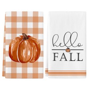 siilues fall kitchen towels set of 2,18x26 inch fall decor hello fall decorations for home pumpkin dish towels seasonal thanksgiving decorations for home kitchen decor hand towels