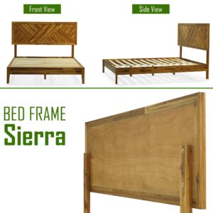 Acacia Sierra Bed Frame with Headboard Solid Wood Platform Bed, Queen Bed Frame, Tall Headboard Wood Bed Compatible with All Mattress Types, No Box Spring Needed, Caramel - Early American