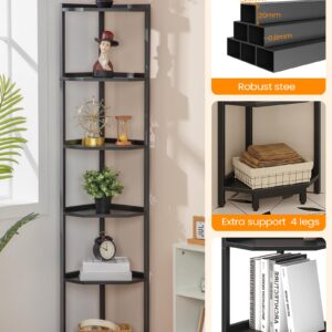 Hzuaneri Corner Shelf Stand, Corner Bookshelf, Storage Standing Shelf Unit with Metal Frame, Plant Stand, Corner Bookcase for Living Room, Home Office, Bedroom, 6-Tier Black CS06006B