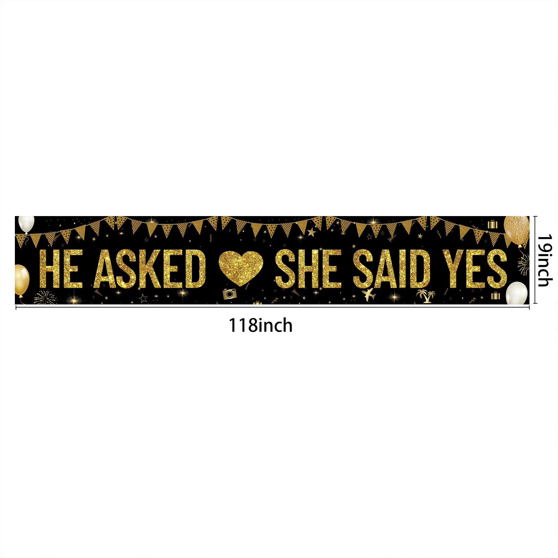 Engagement Party Decorations Black and Gold He Asked She Said Yes Decorations Sign Wedding Engagement Banner