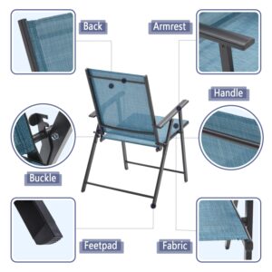 VICLLAX 4 Pieces Patio Folding Chairs, Outdoor Portable Sling Lawn Chairs for Camping Garden Pool Beach Yard, Light Blue