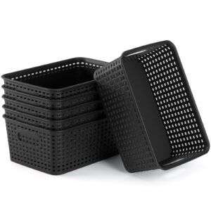 areyzin plastic storage baskets set of 6 sturdy small organizer bins storage baskets for shelves,closet,countertops, desktops, cabinets and badrooms,black