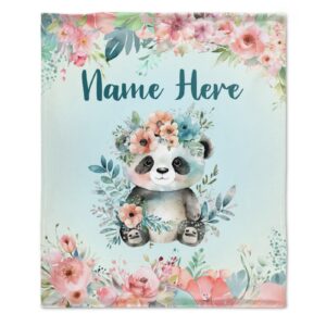 panda blanket flower personalized blanket with name soft flannel throws cozy lightweight custom name blankets for couch bed sofa practical gift unisex small 50×40in for kid/child