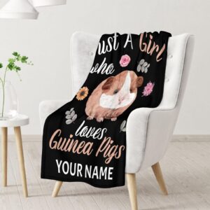 Personalized Guinea Pig Blanket Gifts with Name - 50x60 Inches Cute Throw Blanket for Girls - Black Soft Fuzzy Blankets for Bed, Couch & Living Room