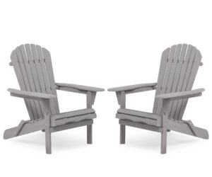 gettati folding adirondack chair set of 2, weather resistant folding patio lawn chair for outside deck garden backyard balcony, weather wood, wooden fire pit chair, grey