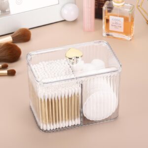 Tbestmax Qtip Holder Dispenser 3-Section Clear Bathroom Organizer Jar 3 Grids Cotton Swab/Pad/Ball Holder Container Cosmetics Storage for Vanity