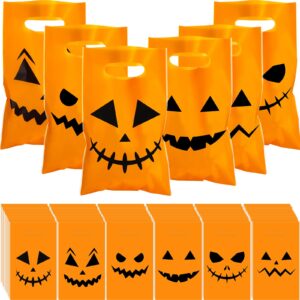 jetec halloween plastic bags pumpkin treat bags trick or treat plastic candies goodie gift bags with handle halloween party favor bags for halloween decoration (480 pcs)